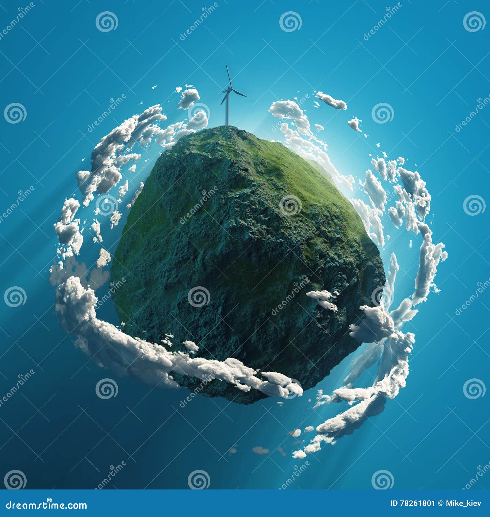 Wind Turbine on Green Planet Stock Illustration - Illustration of ...