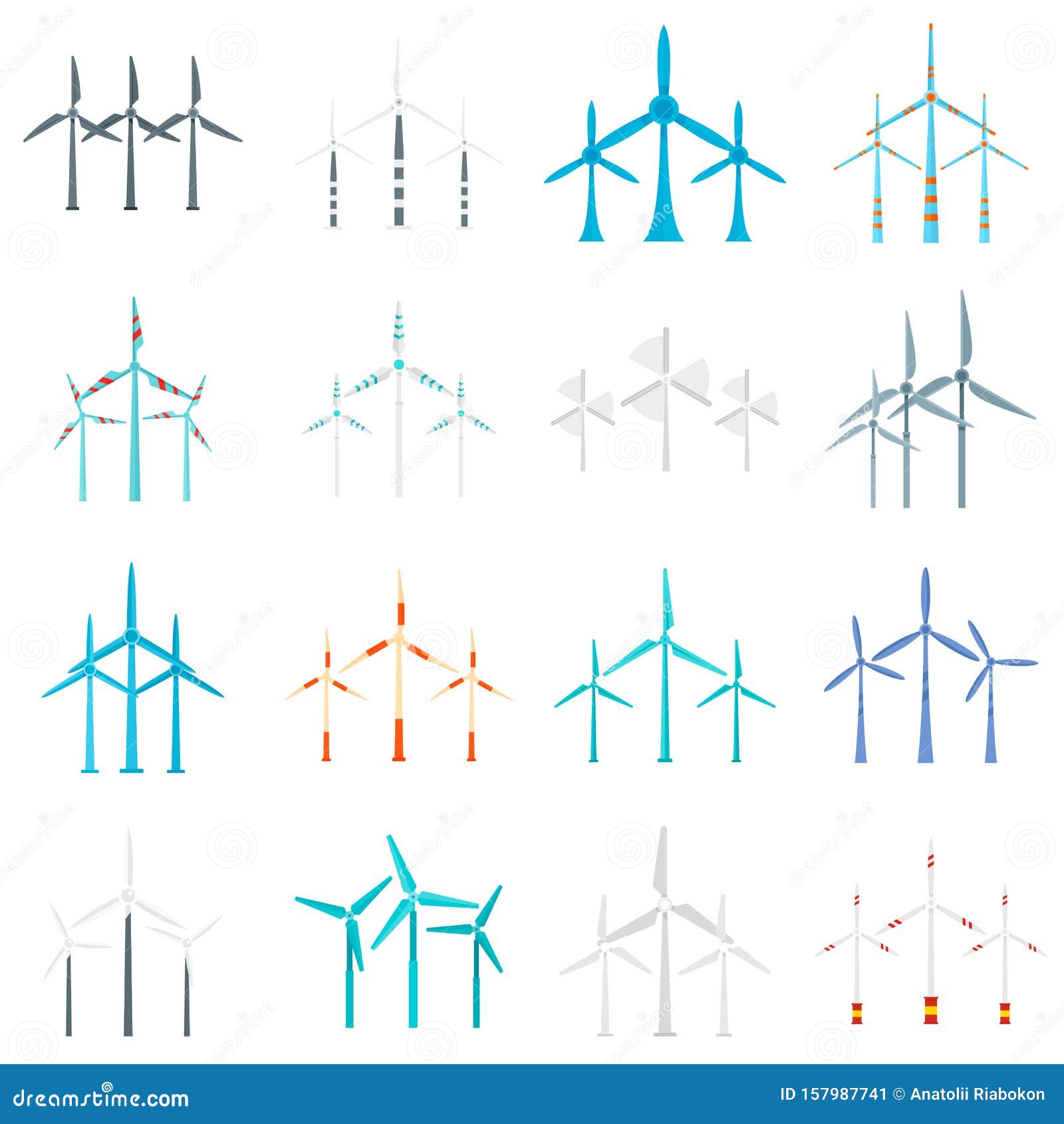 Wind Turbine Icons Set, Flat Style Stock Vector - Illustration of icons ... Wind Turbine Icons Set, Flat Style Stock Vector - Illustration of icons ...