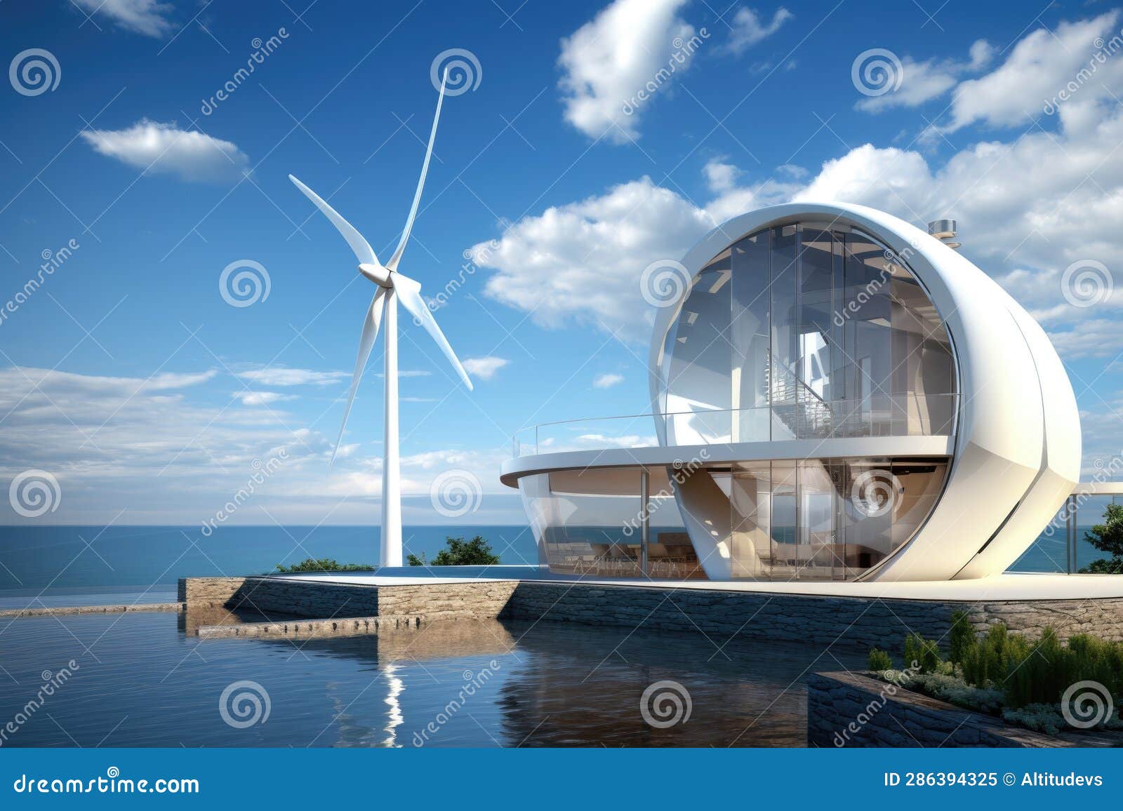 Wind Turbine Integrated into Modern Architecture Stock Image - Image of ...
