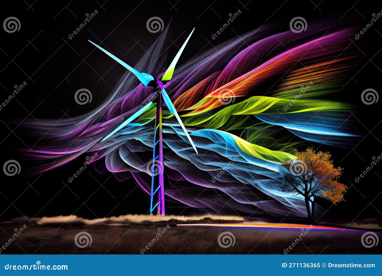 Wind Turbine in Neon Lighting Stock Illustration - Illustration of pole ...