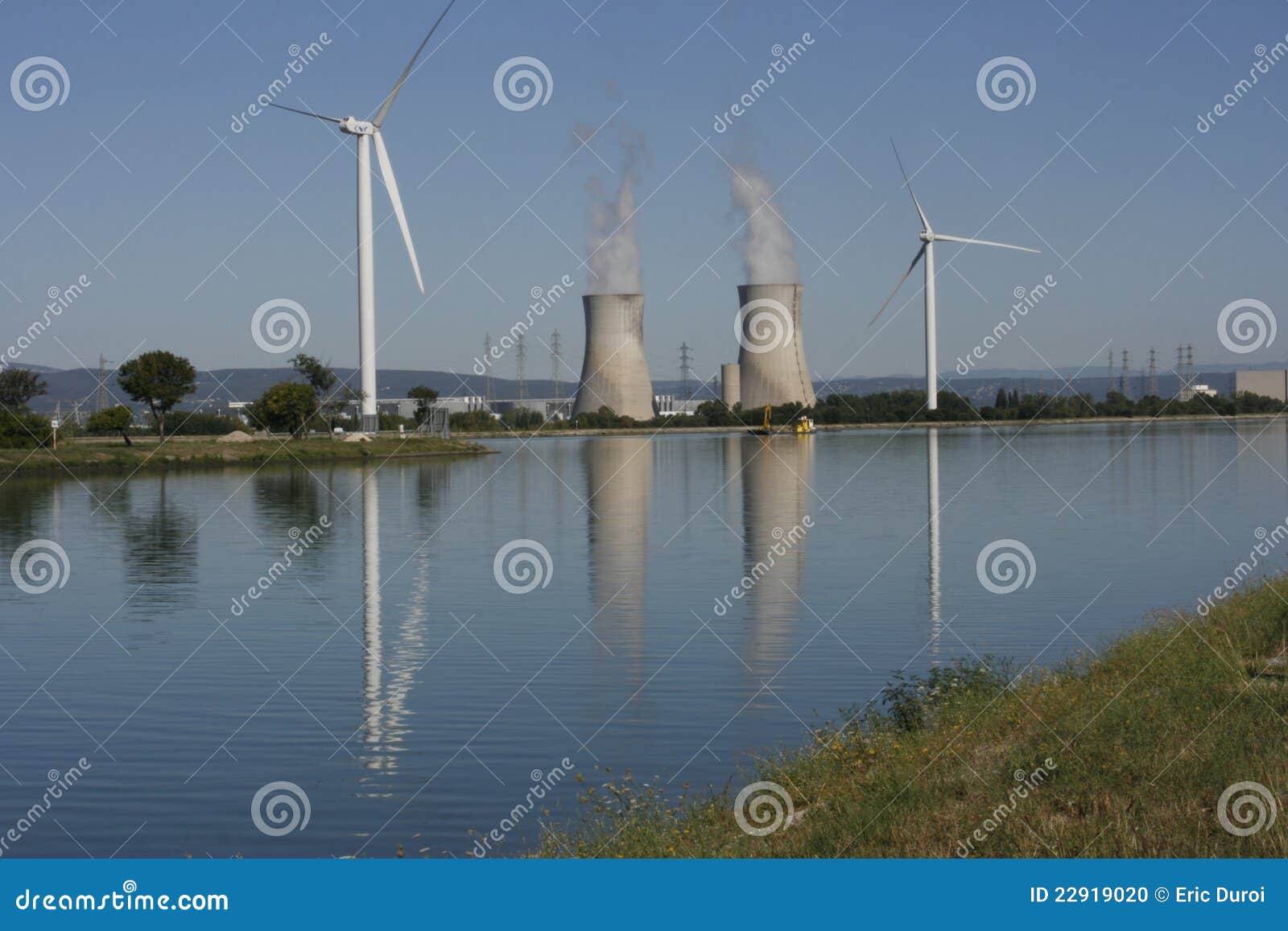 Wind Turbine & Nuclear Cooling Tower Stock Photo - Image of wind, three ...