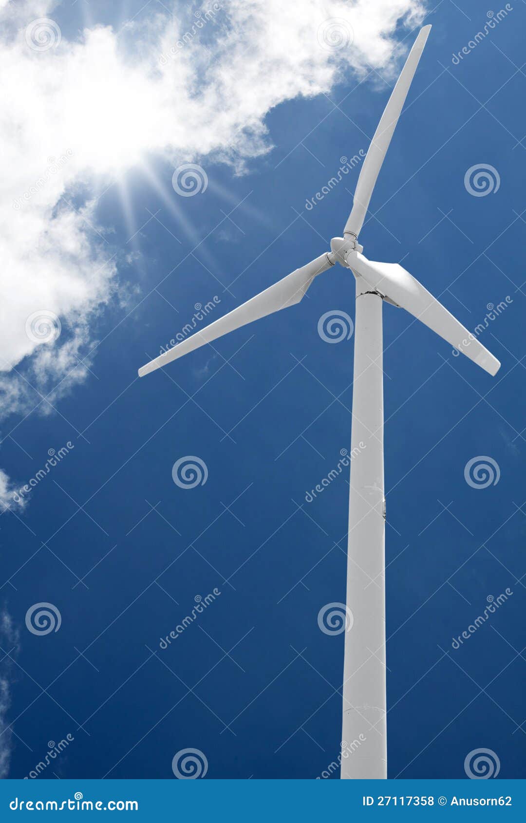 Wind turbine over blue sky stock photo. Image of global - 27117358