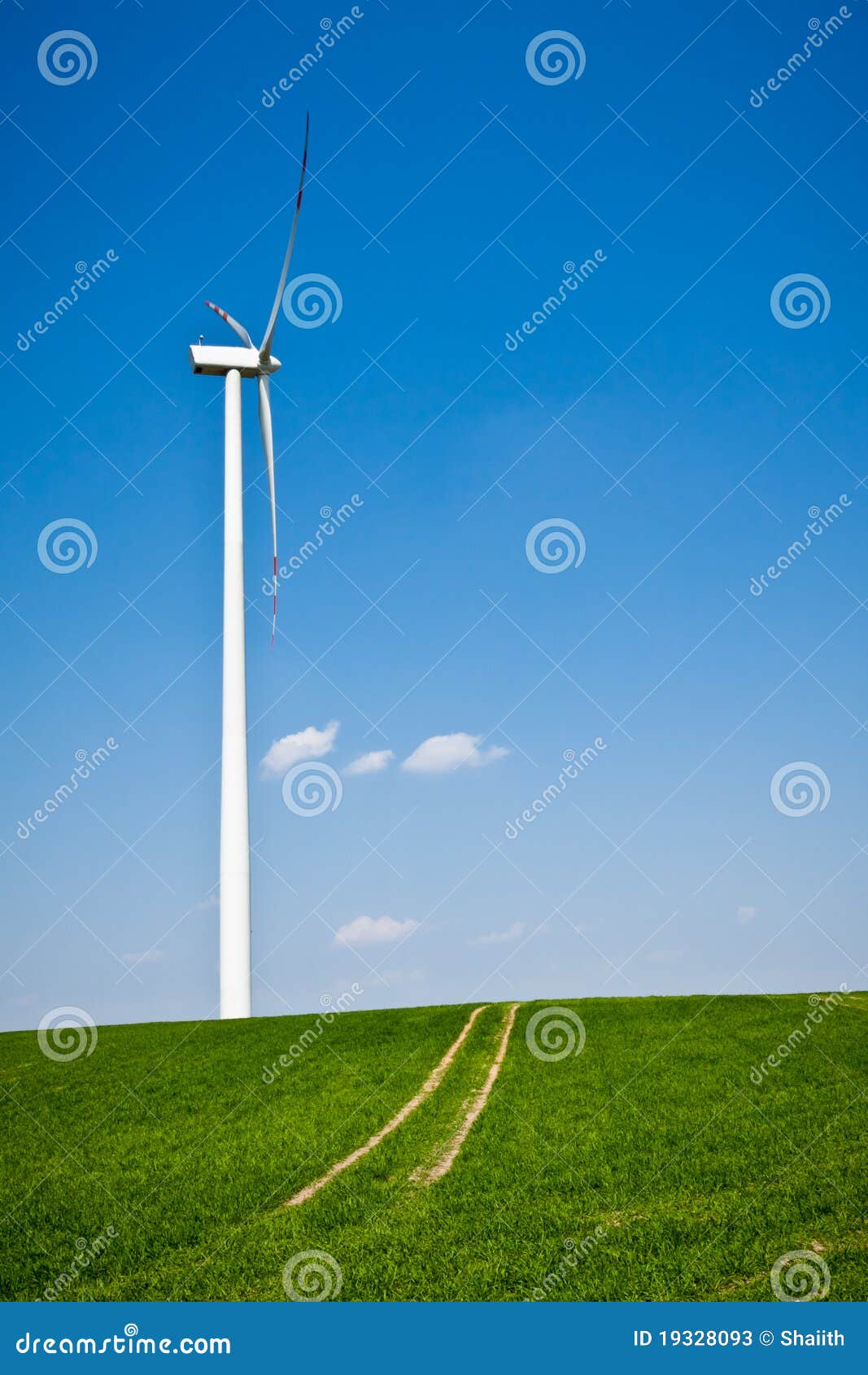 Wind Turbine with Path on Green Field Stock Image - Image of generation ...