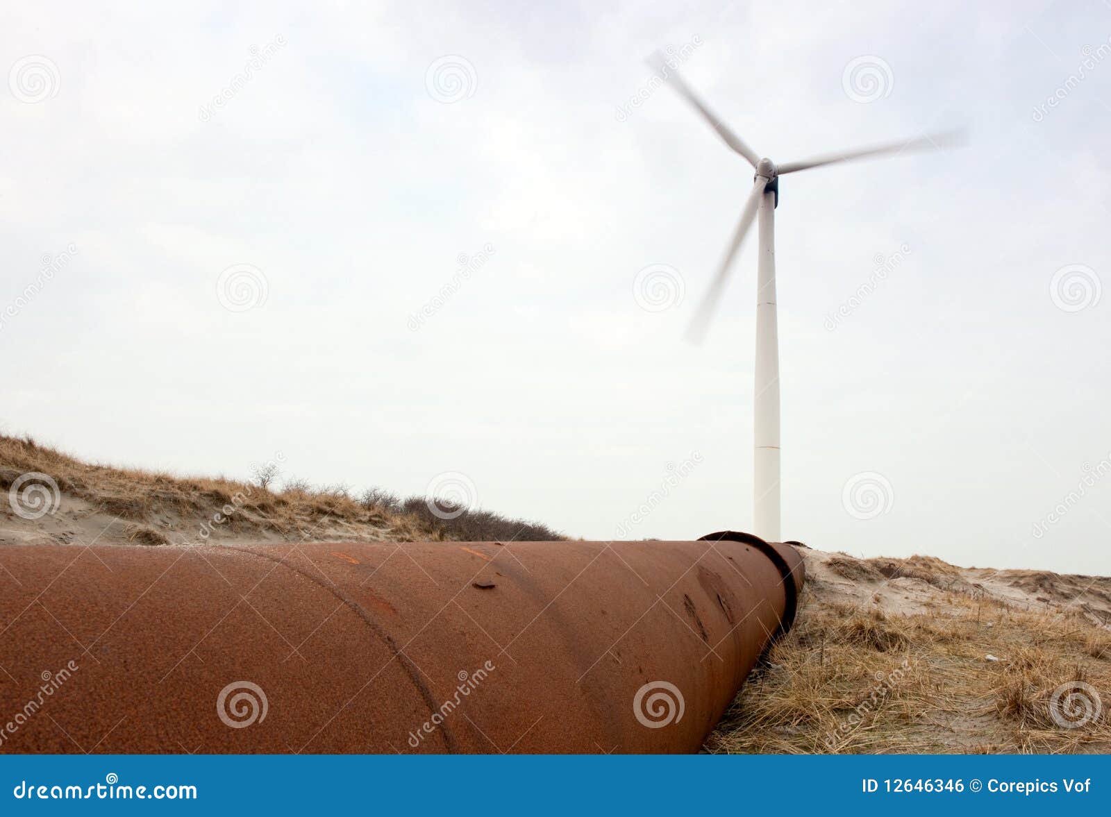 Wind Turbine and pipeline stock photo. Image of sustainable - 12646346