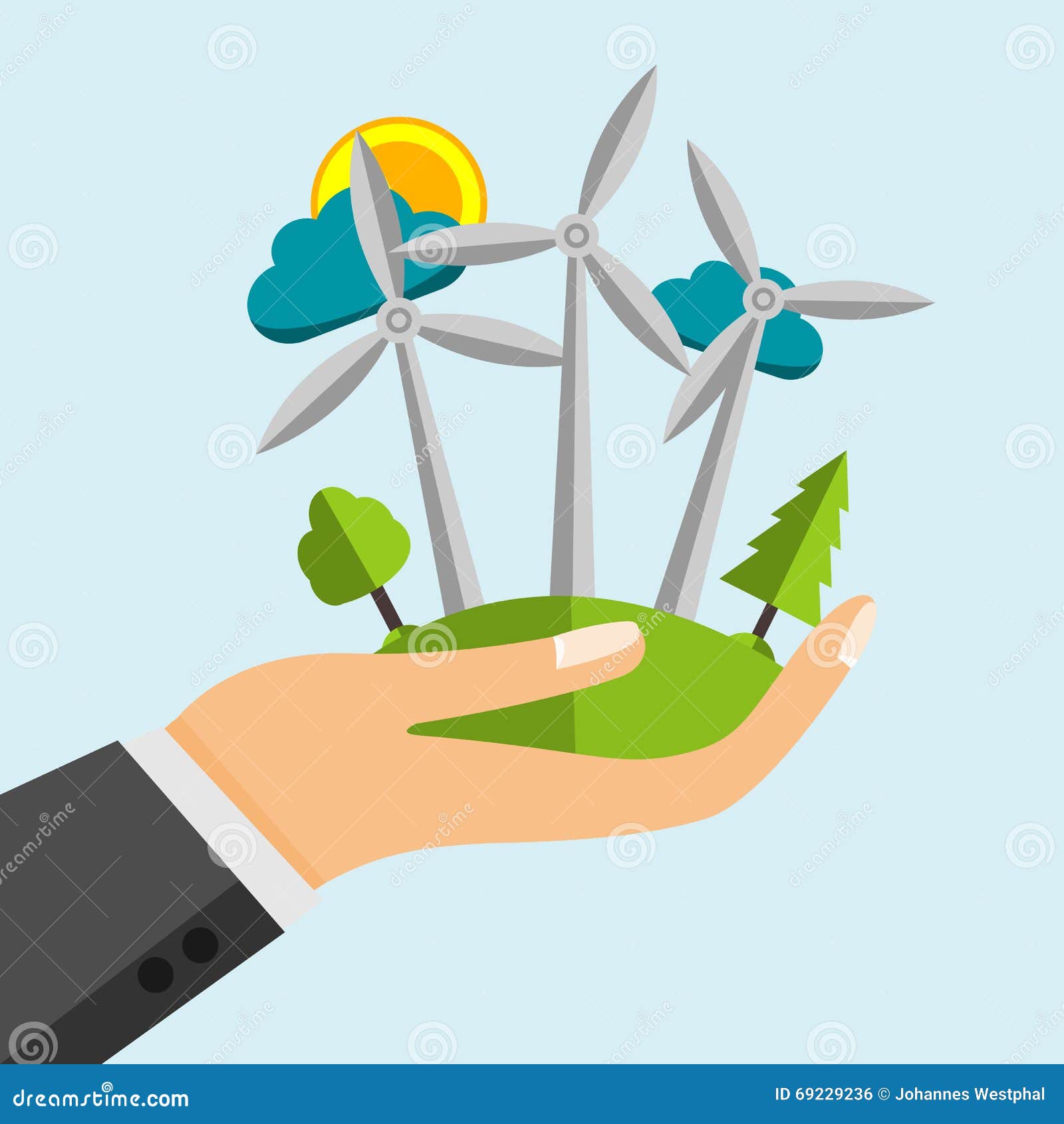 Wind Turbine - Renewable Energy Sources in Open Cartoon Hand Stock ...