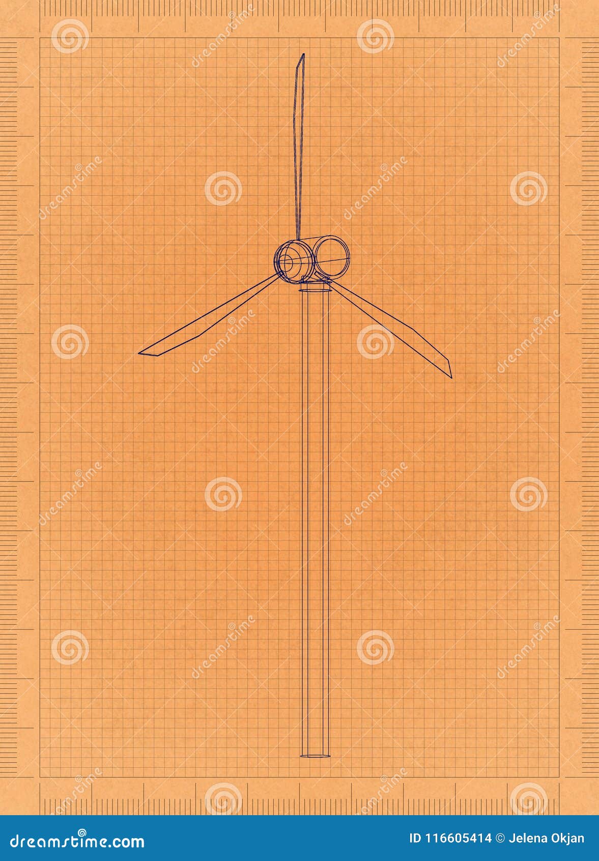 Wind Turbine - Retro Blueprint Stock Photo - Image of architect ...