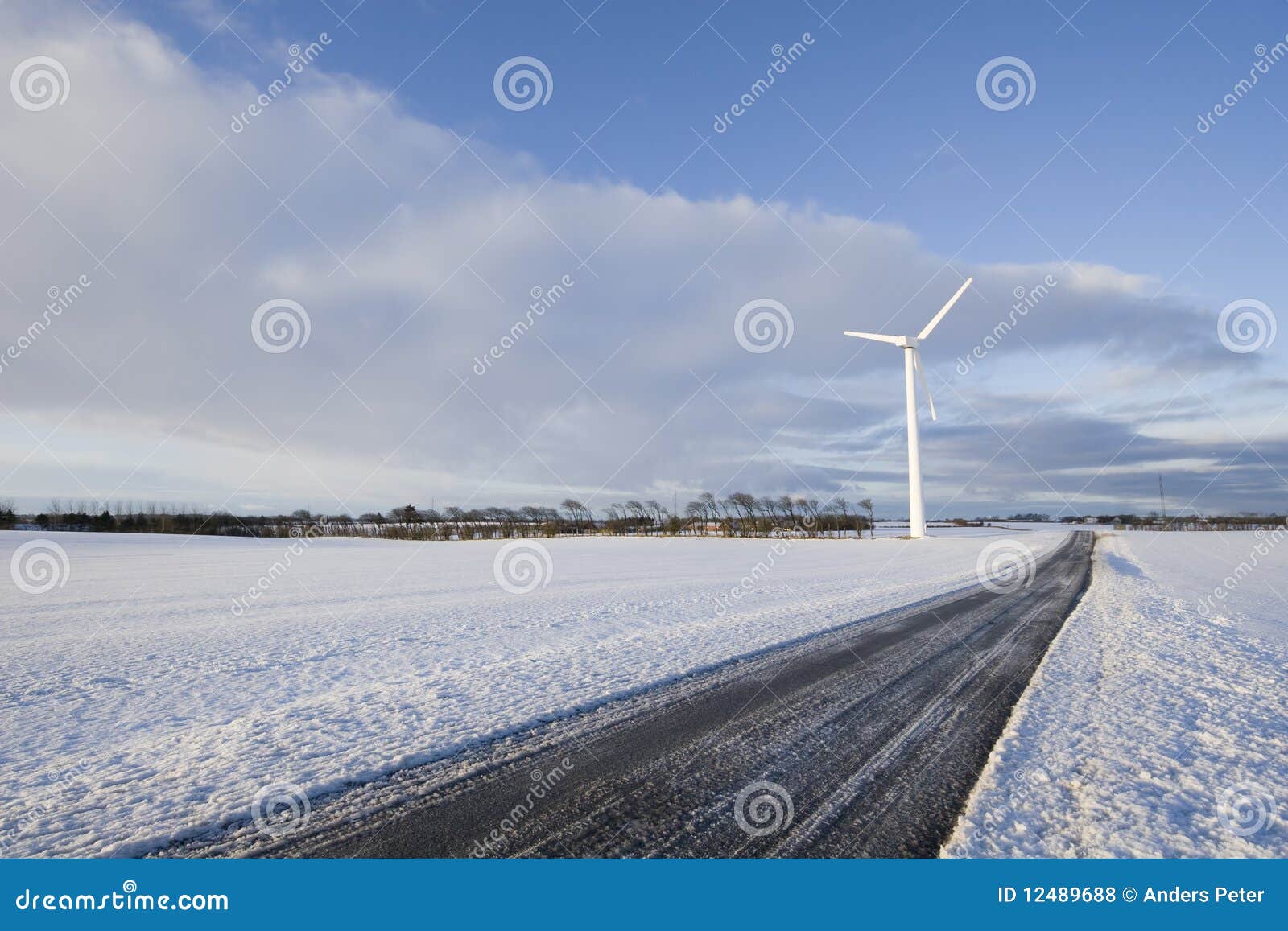Wind turbine and road stock photo. Image of meadows, blue - 12489688