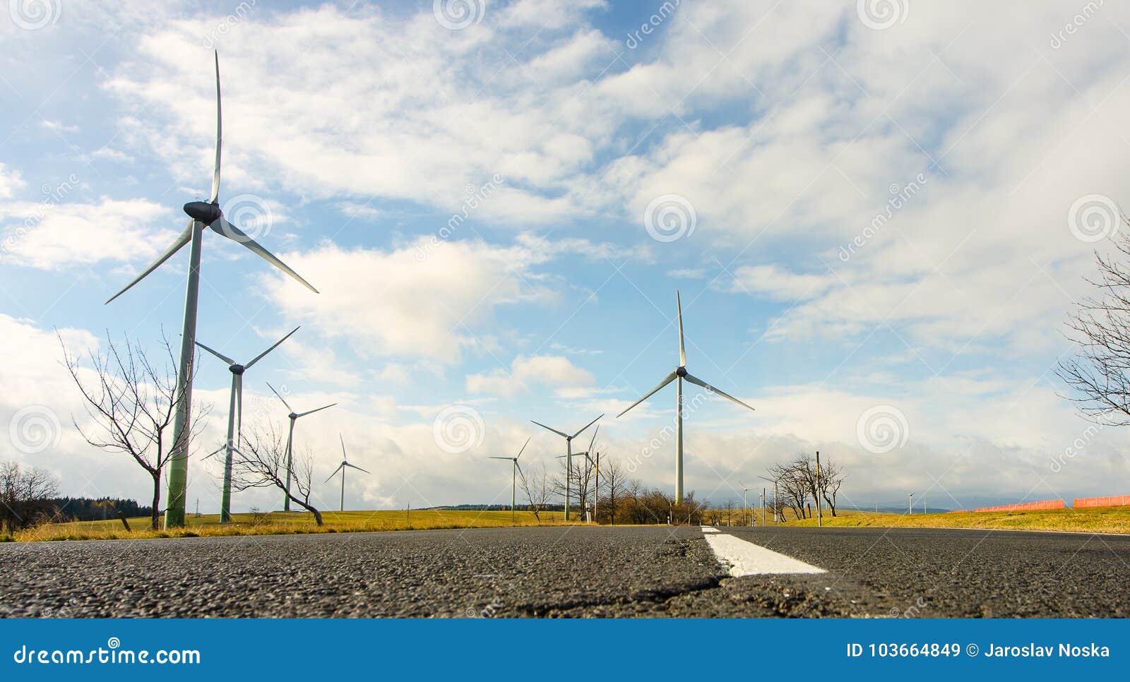Wind turbine and road. stock image. Image of landscape - 103664849