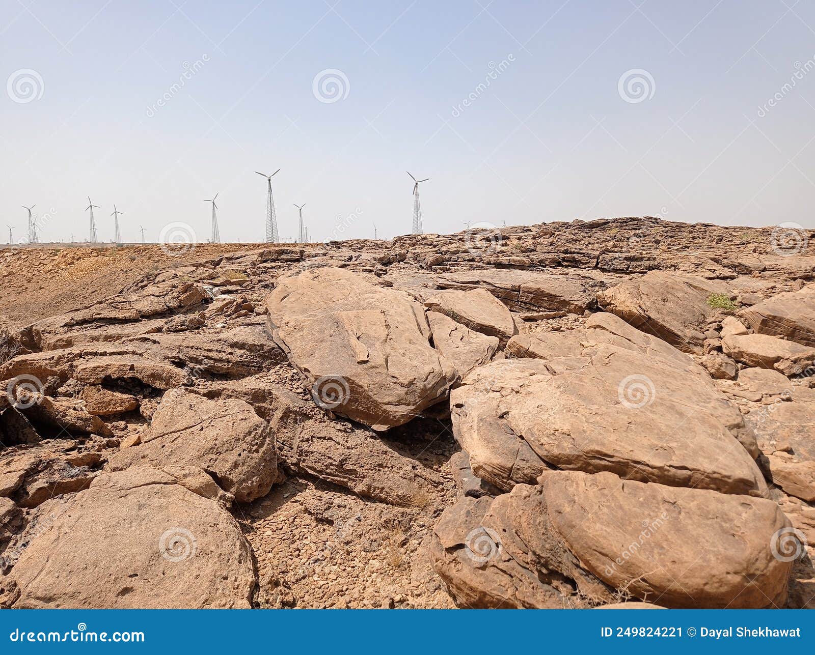 Wind Turbine and Stones in the Thar Desert High Temperature Stock Image ...