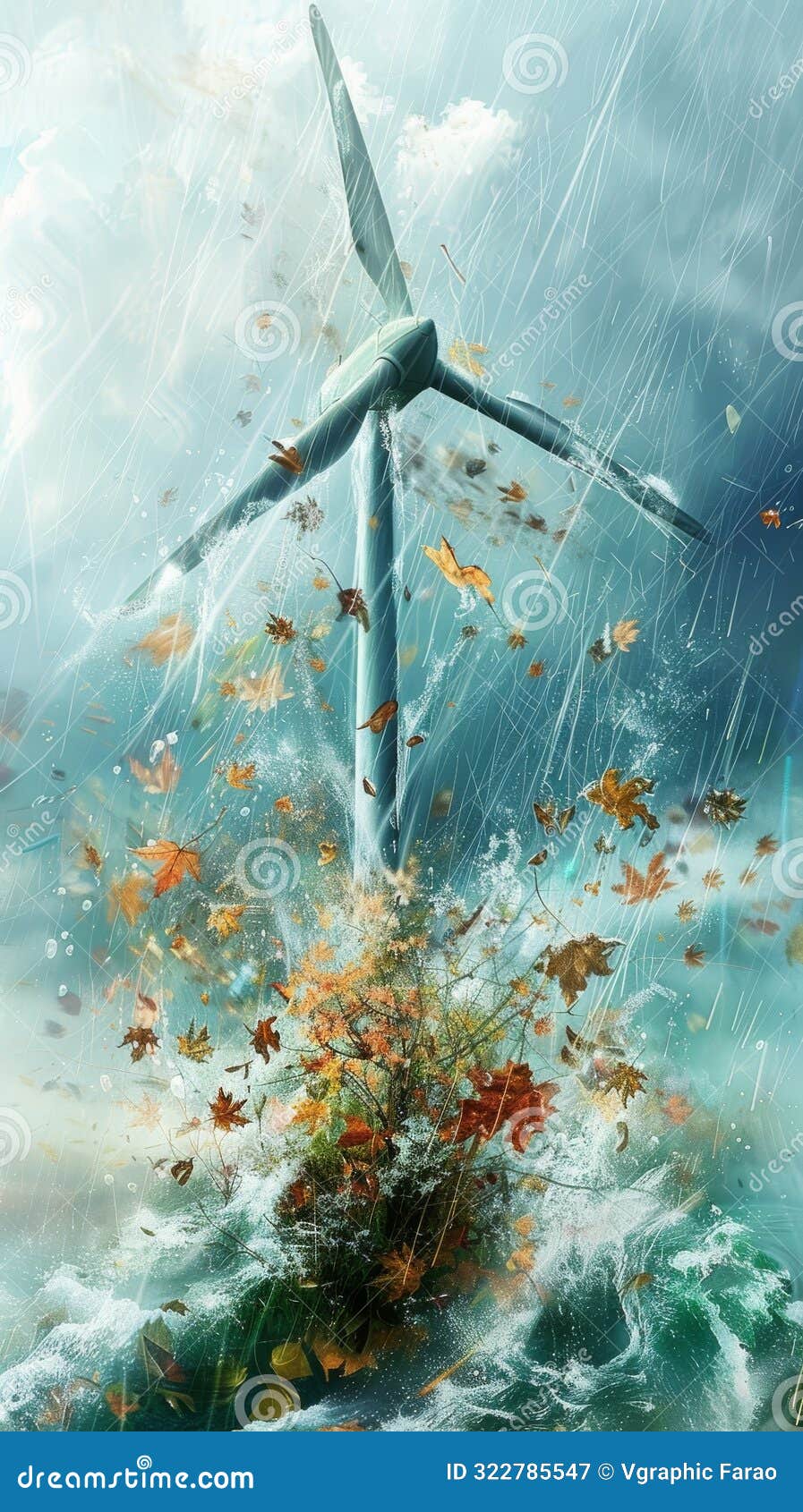 Wind Turbine in a Storm with Autumn Leaves, Dynamic and Powerful ...