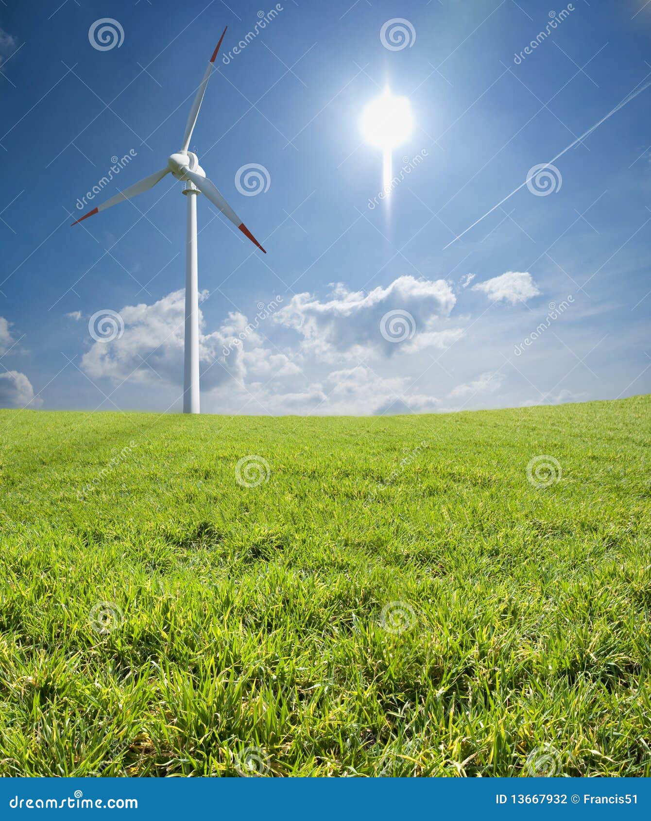 Wind Turbine with Sunny Sky Stock Photo - Image of sunshine, field ...