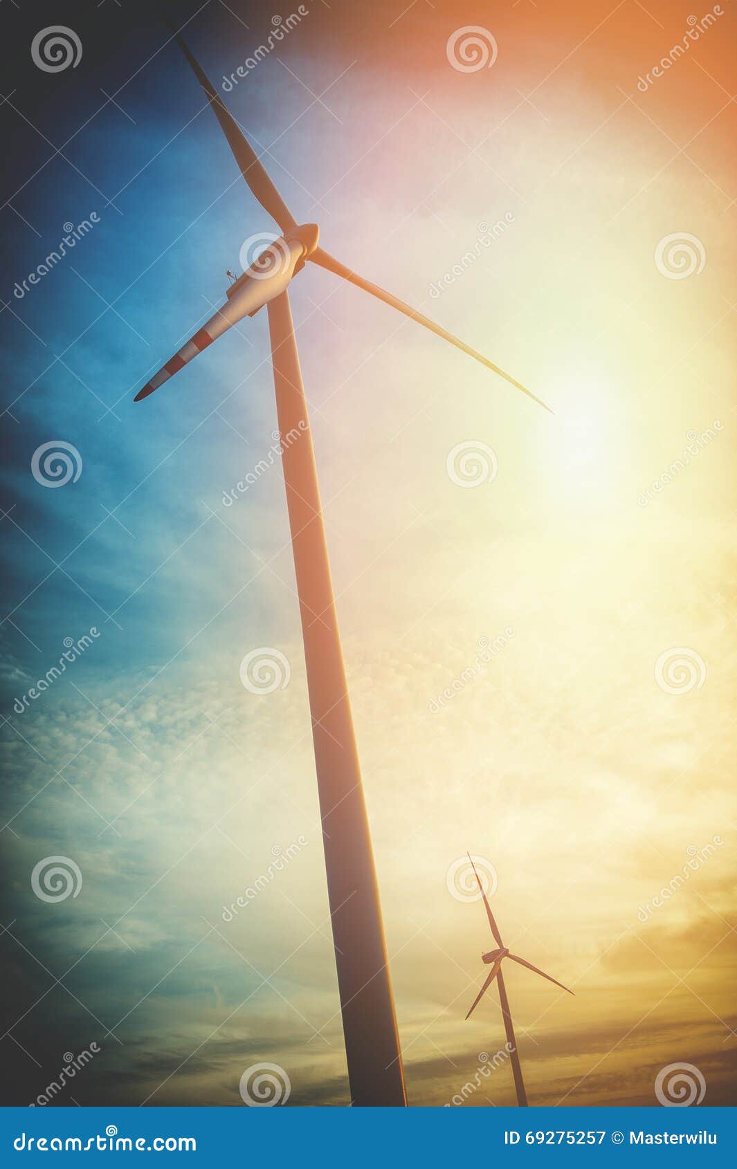 Wind turbine at sunset stock image. Image of mast, innovation - 69275257