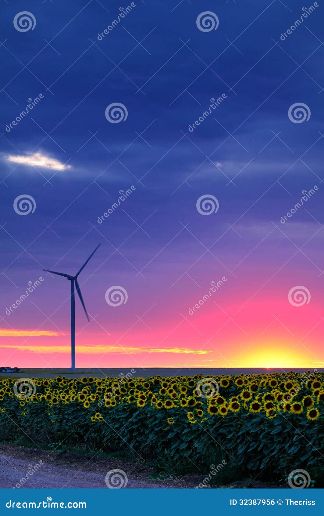 Wind turbine at sunset stock photo. Image of climate - 32387956
