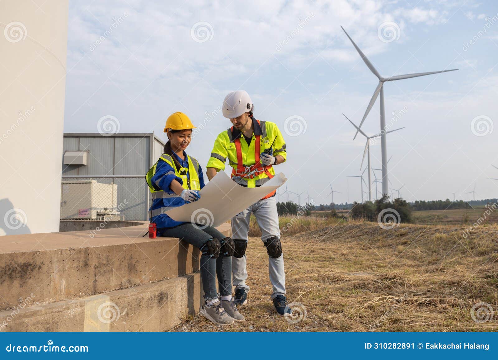 Wind Turbine Technician Checking and Maintenance at Turbine Station ...