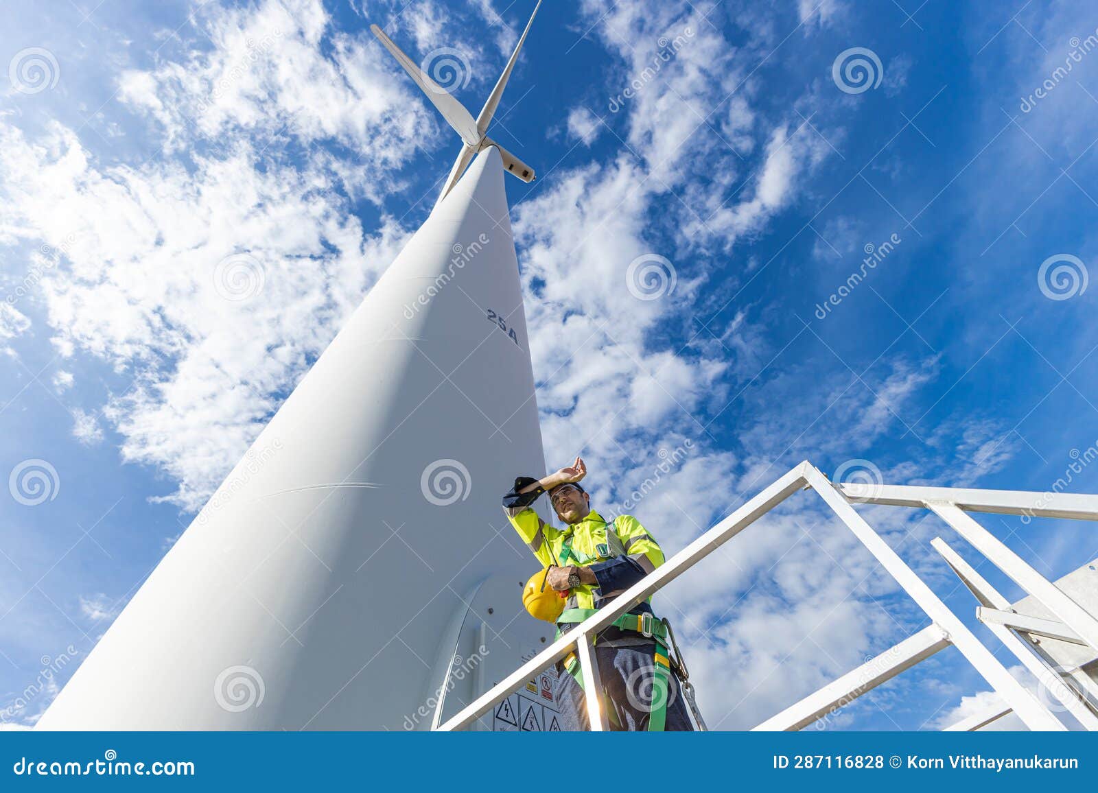 Wind Turbine Technician Checking Service. Engineer Team Professional ...