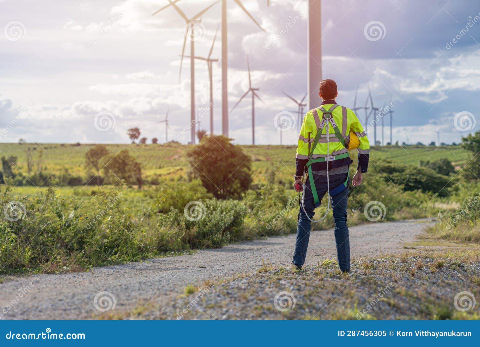 Wind Turbine Technician Checking Service. Engineer Team Professional ...