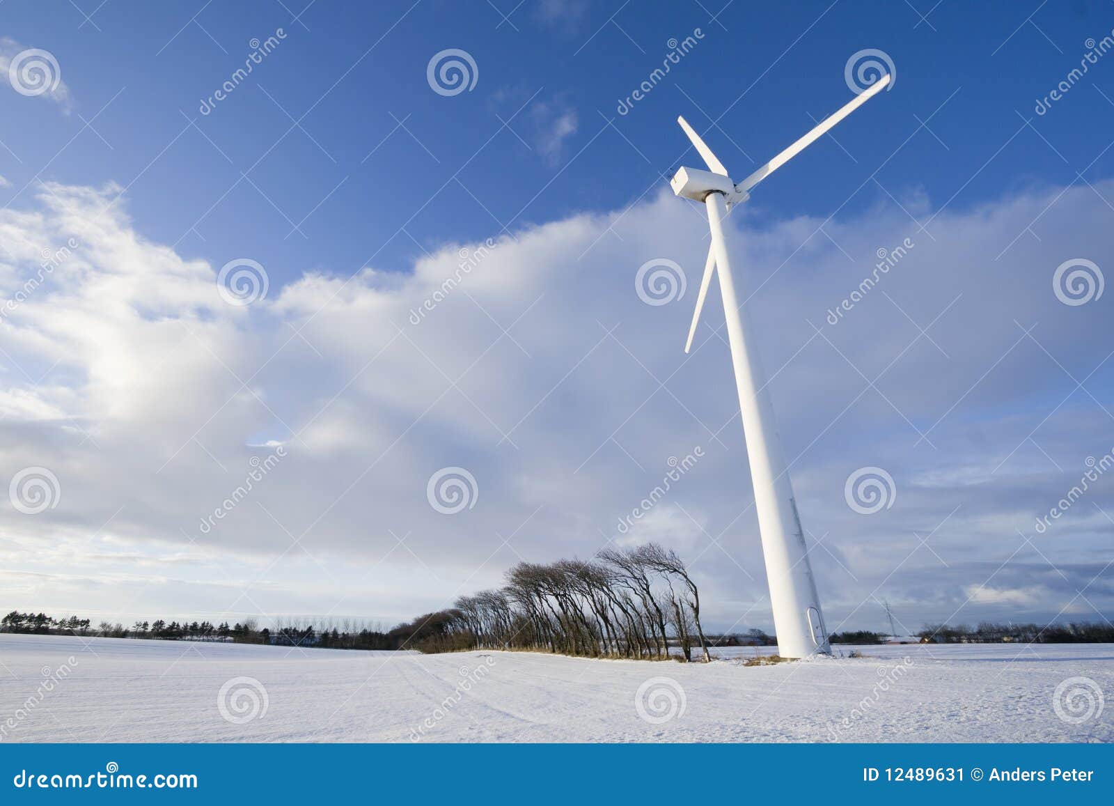 Wind Turbine and Windy Trees Stock Image - Image of industry, windmill ...