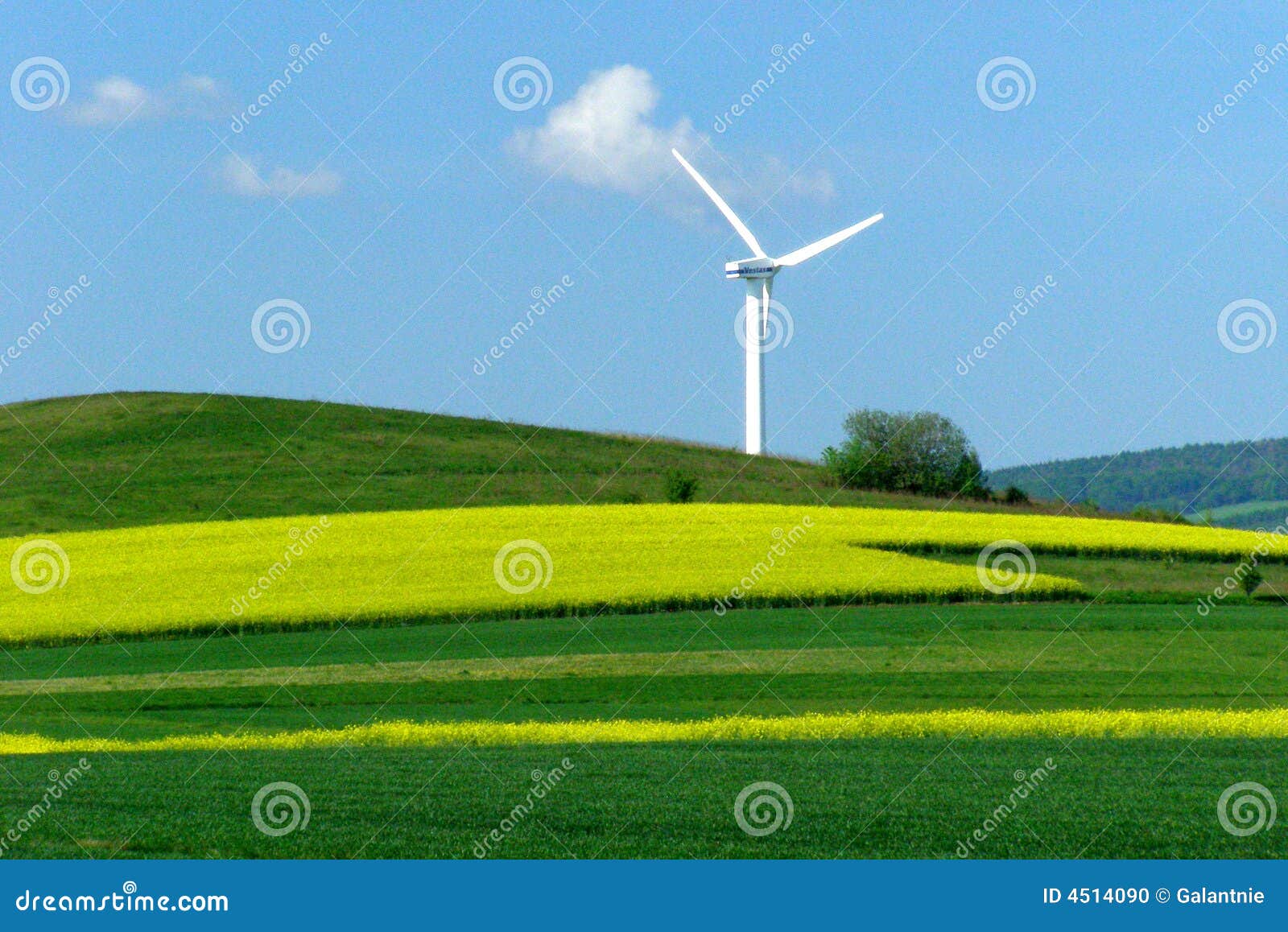 Wind Turbine on a Yellow-green Field Stock Photo - Image of electricity ...
