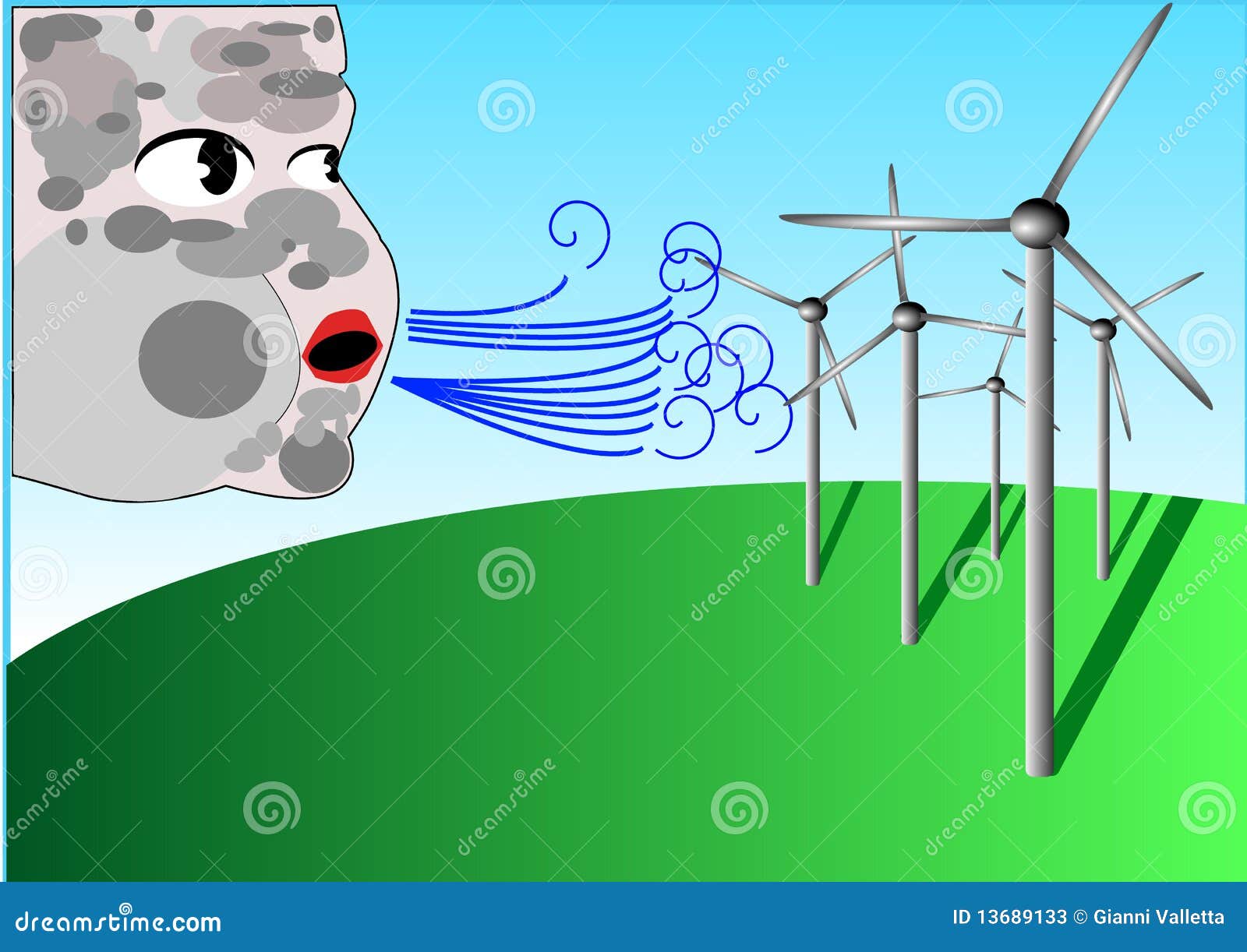 Wind Turbines and Aeolus God Stock Vector - Illustration of clear ...