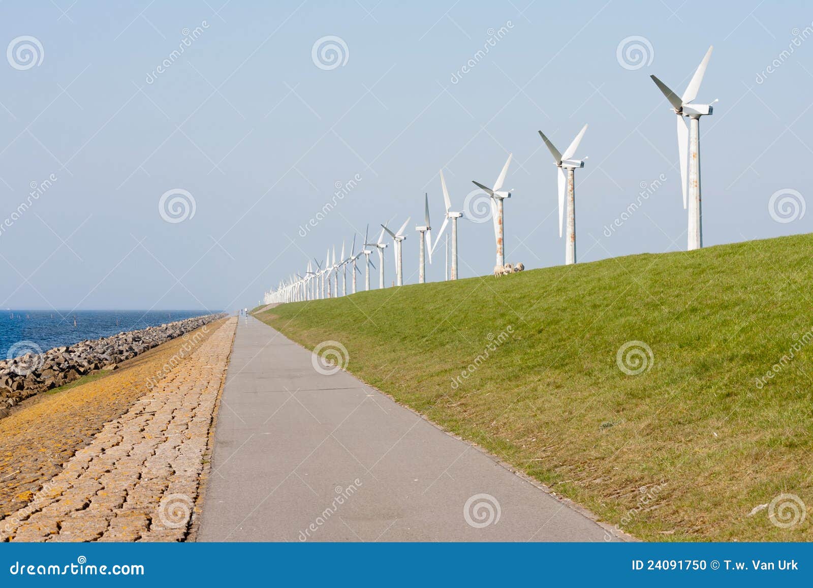 Wind Turbines Along a Dutch Stock Photo - Image of outdoor ...