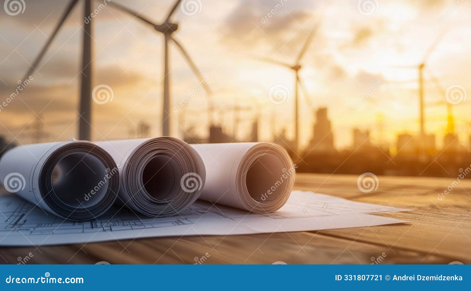 Wind Turbines on the Background of a Construction Project, an ...