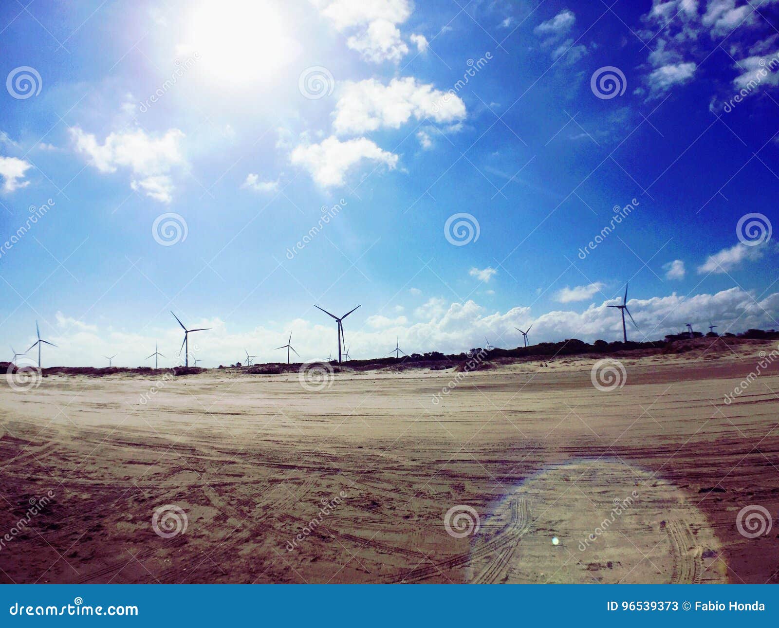 Wind turbines and beach stock image. Image of power, trip - 96539373