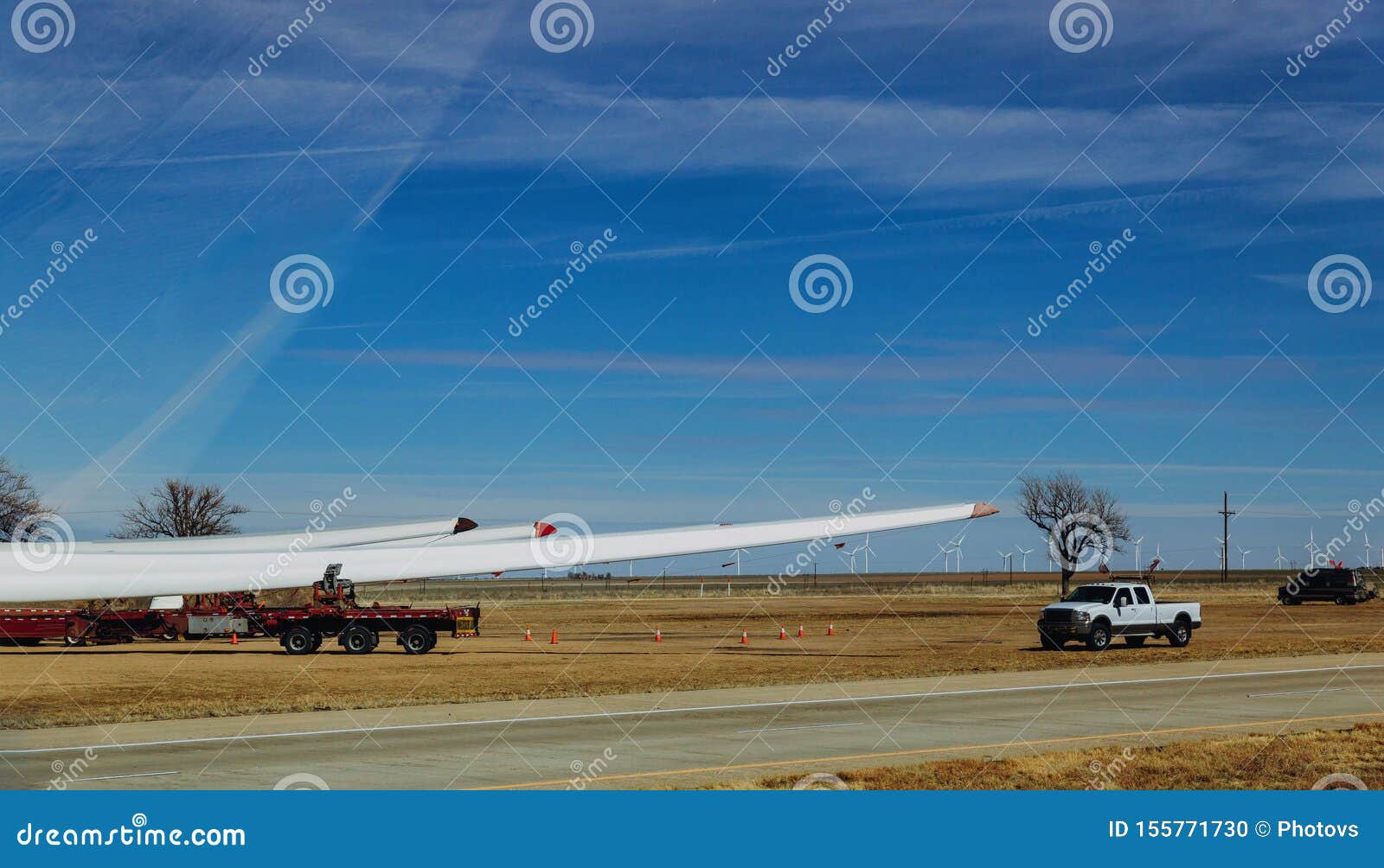 Wind Turbines Blade on Trailer Transporting Stock Photo - Image of ...