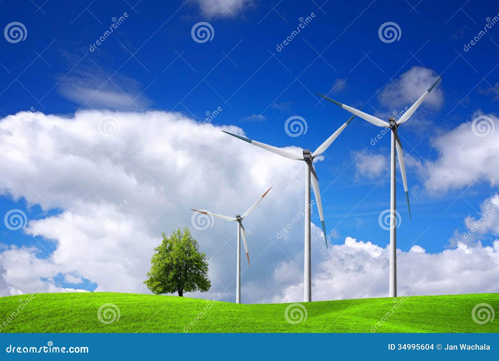 Wind turbines on blue sky stock photo. Image of environmental - 34995604