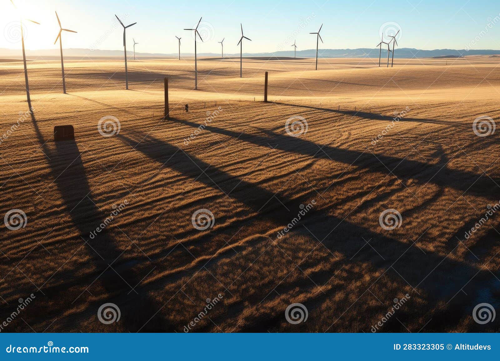 Wind Turbines Casting Long Shadows on the Ground Stock Illustration ...