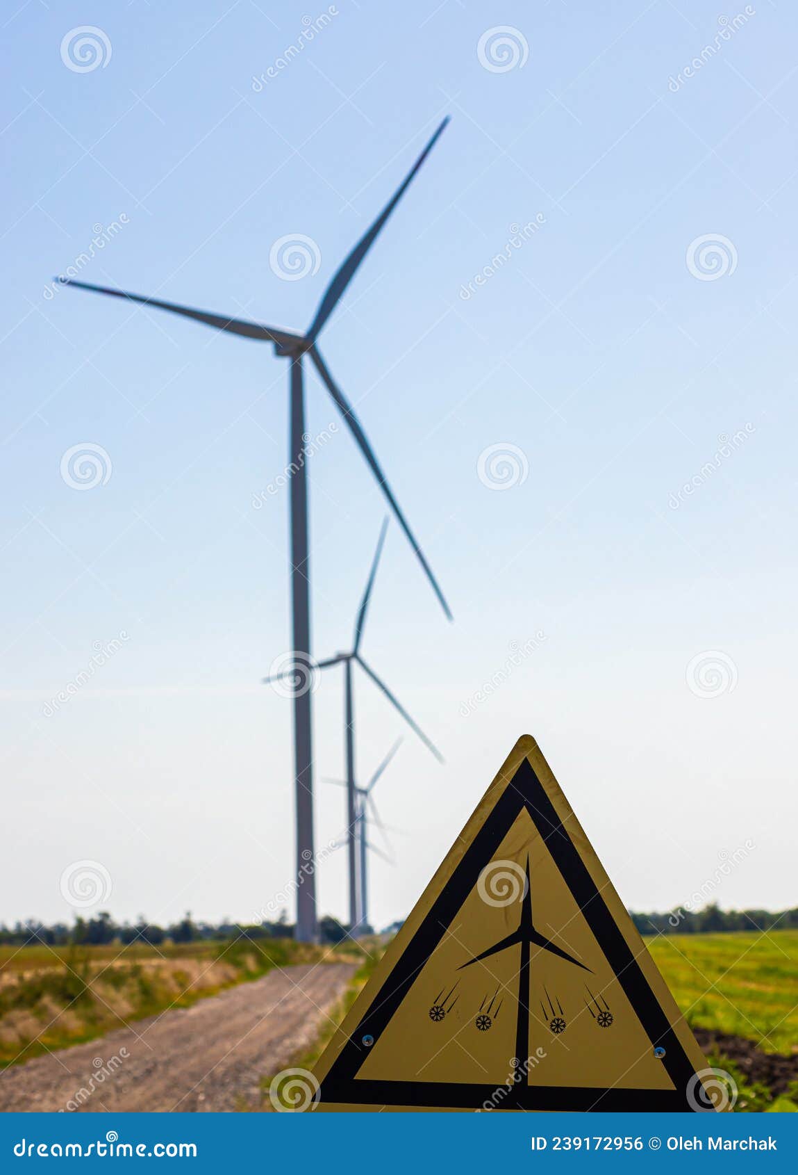 Wind Turbines with a Caution Sign Warning of the Dangers of Approaching ...