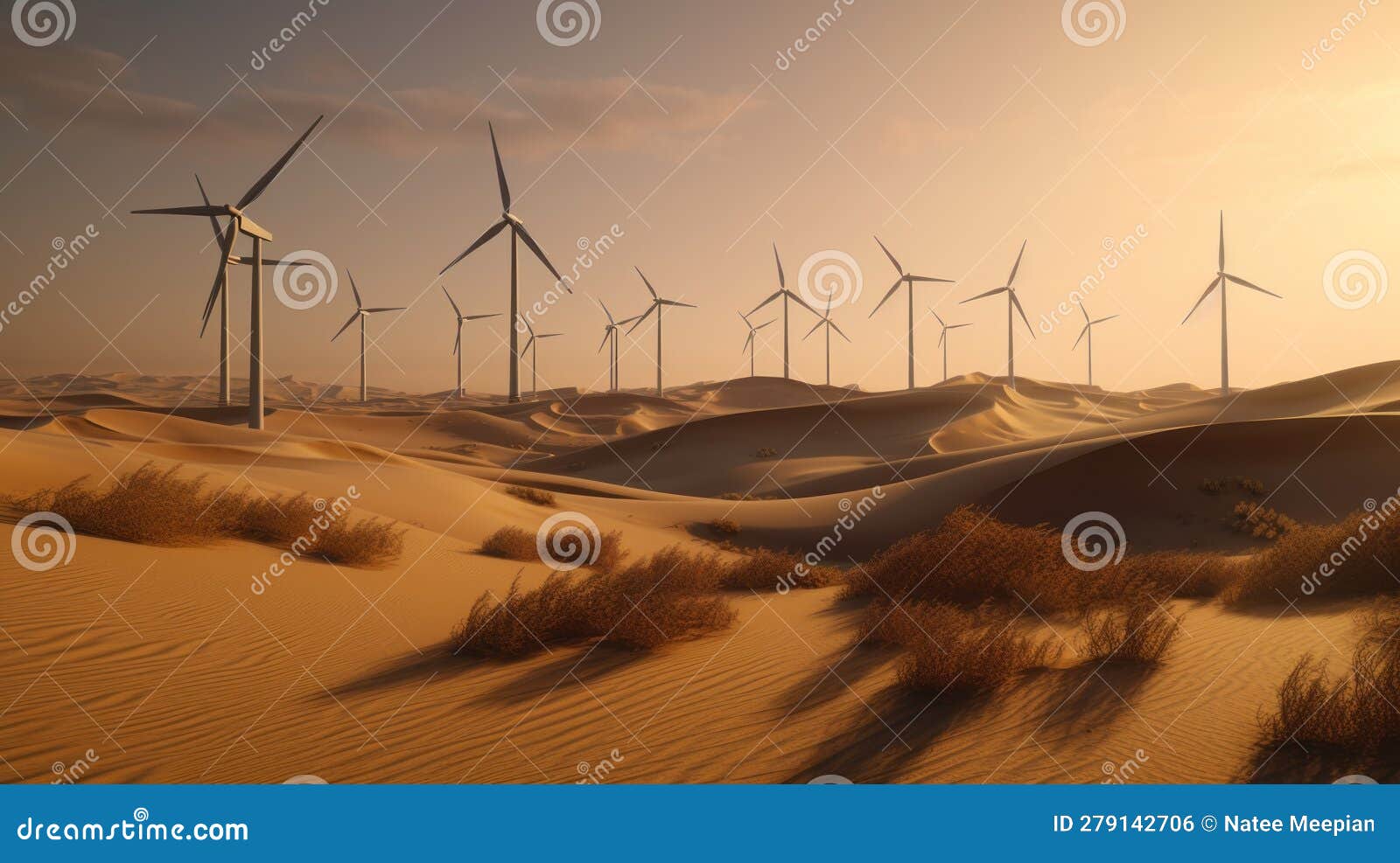 Wind Turbines in the Desert, Renewable Energy Concept. Generative AI ...