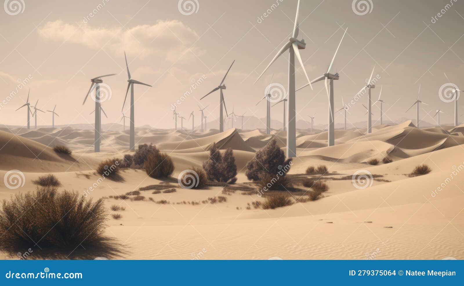 Wind Turbines in the Desert, Renewable Energy Concept. Generative AI ...