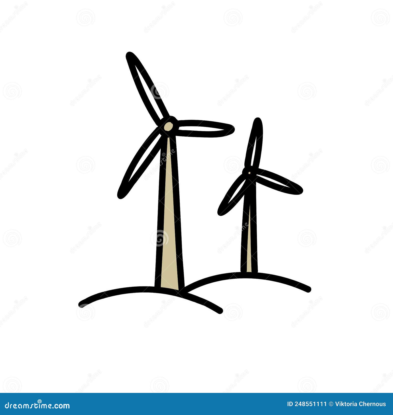 Wind Turbines Doodle Icon, Vector Color Line Illustration Stock Vector ...