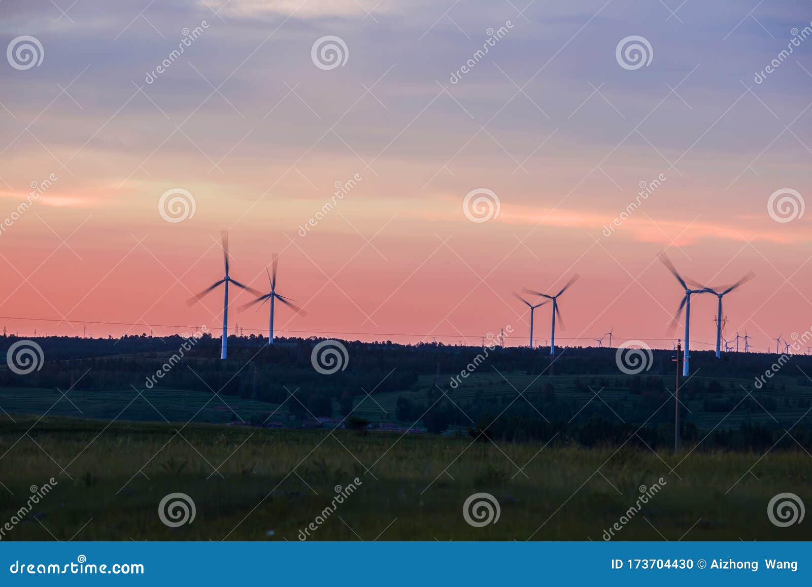 Wind Turbines in the Evening Stock Photo - Image of background ...