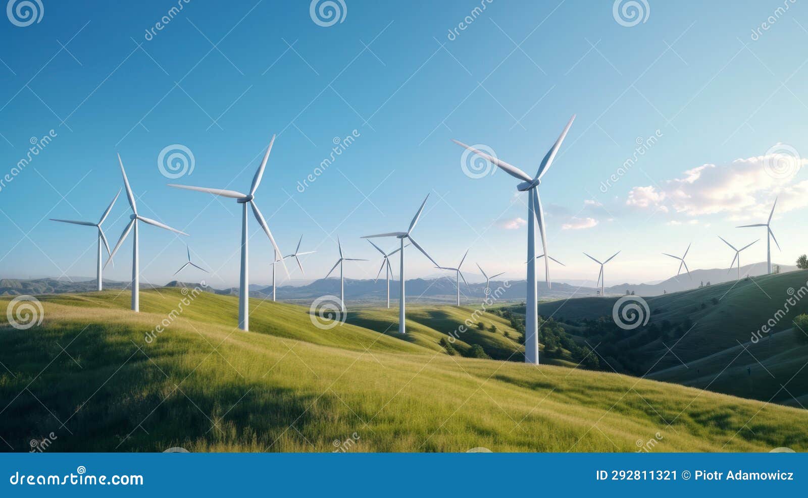 Wind turbines in the field stock illustration. Illustration of mountain ...