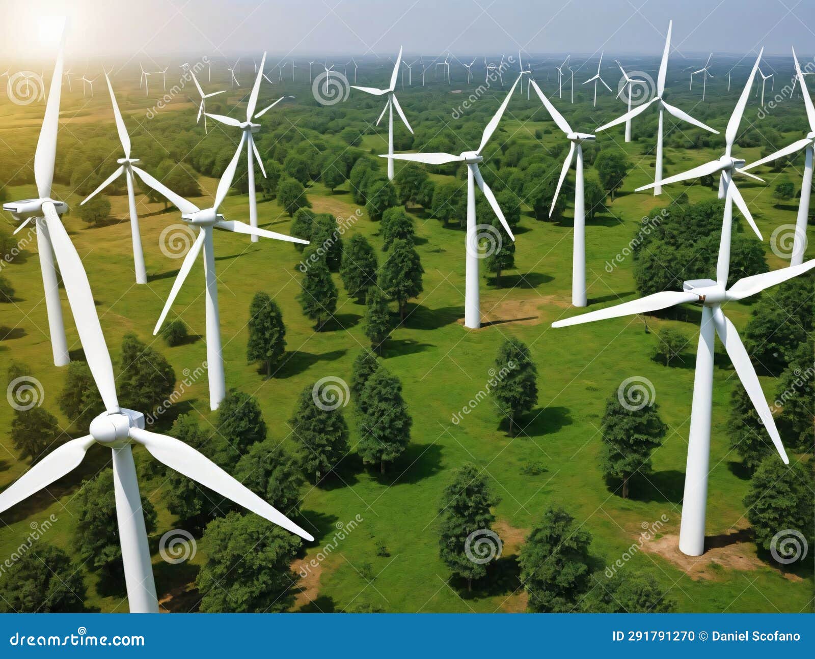 Wind Turbines in a Field. Generative AI Stock Illustration ...
