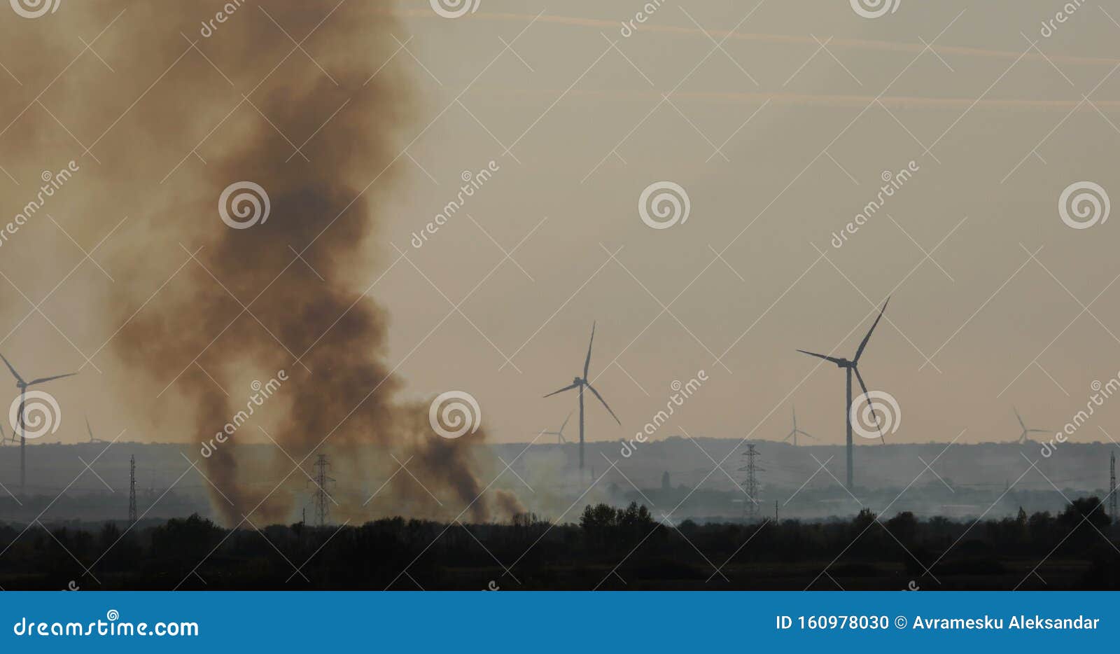 Wind Turbines and Fire Smoke Stock Footage - Video of electricity ...