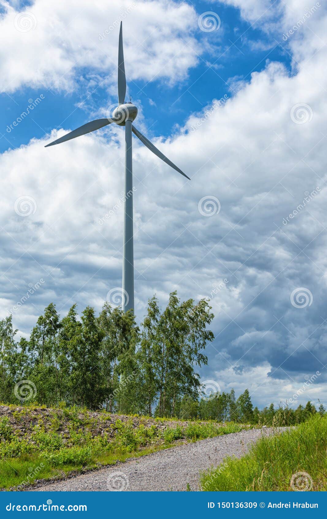 Wind Turbines in the Forest with Blue Sky. Ecological Power Concept ...