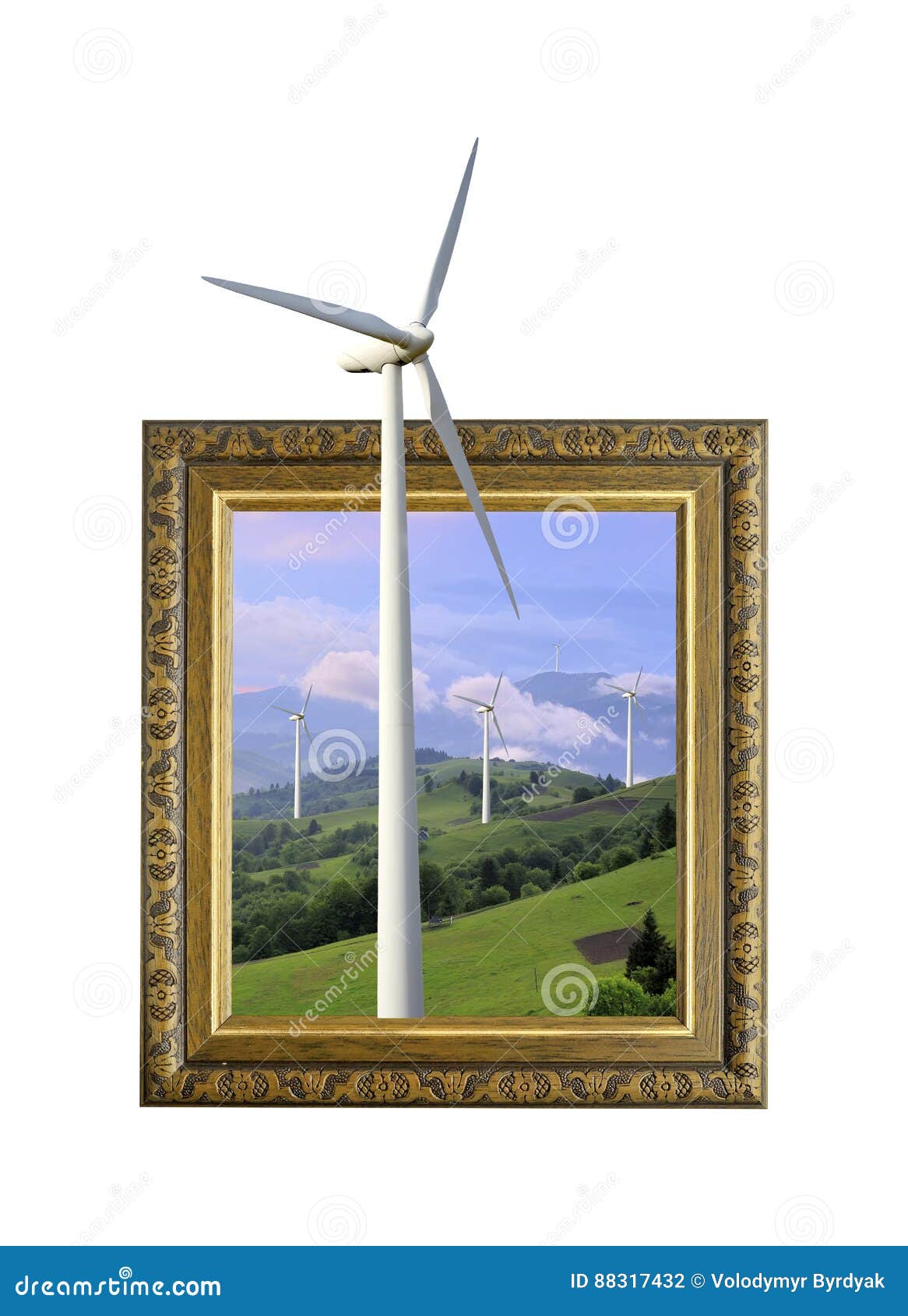 Wind Turbines Generating Electricity in Frame with 3d Effect Stock ...