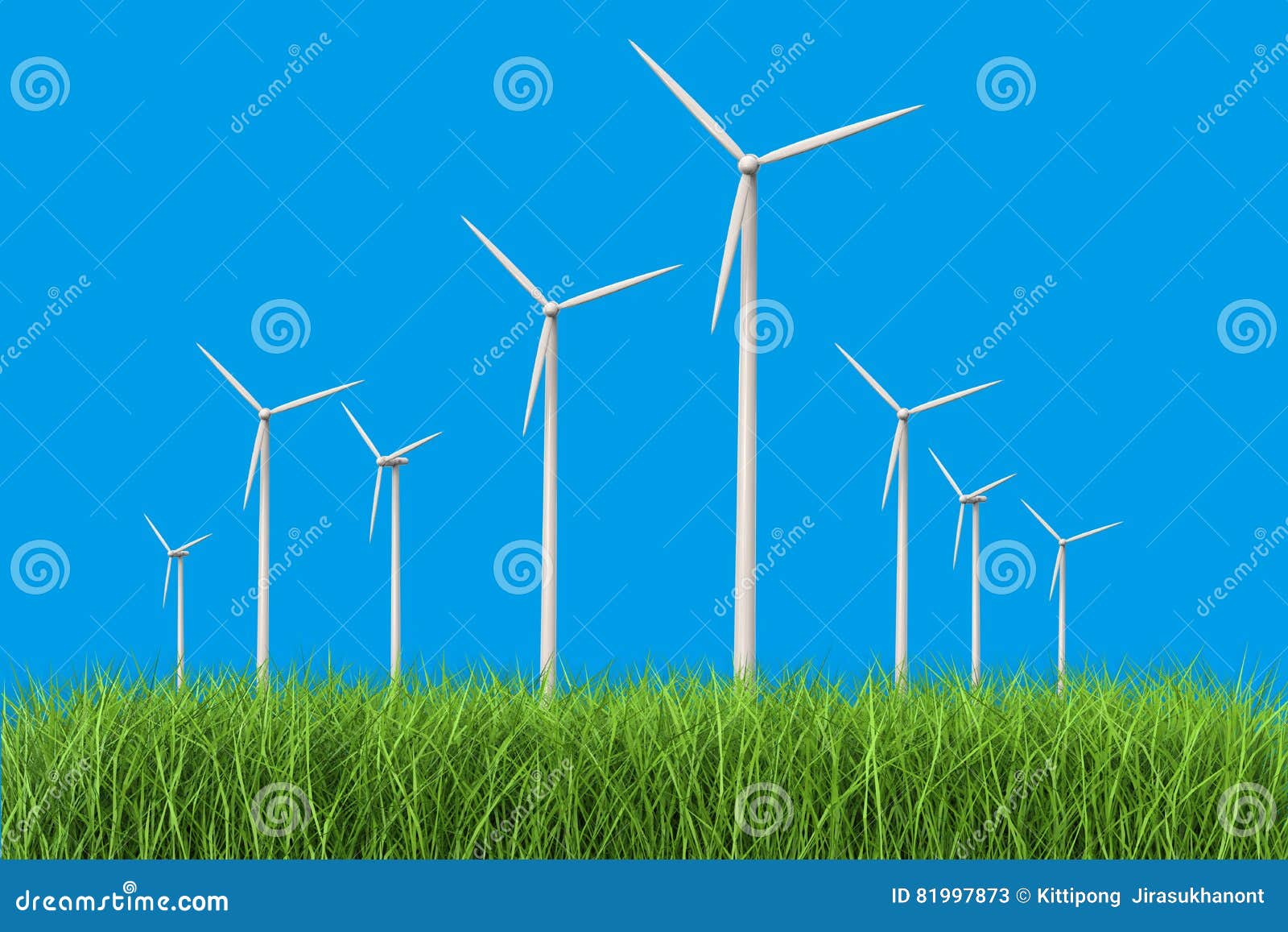 Wind Turbines in Grass Field Stock Image - Image of generation ...