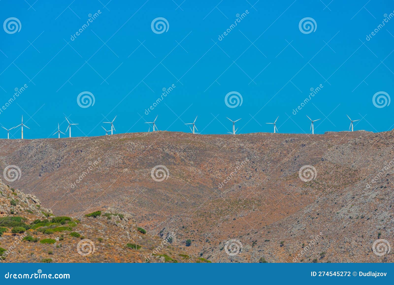 Wind Turbines at Greek Island Crete Stock Photo - Image of rugged ...