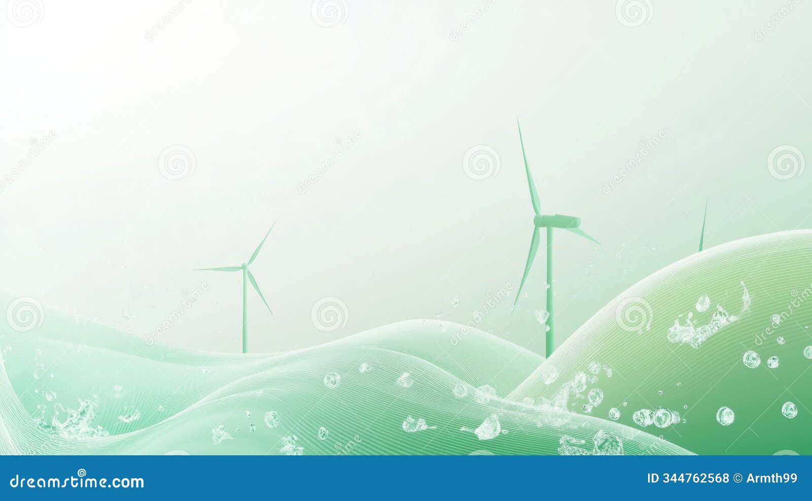 Wind Turbines on Green Abstract Background. Renewable Energy Concept ...