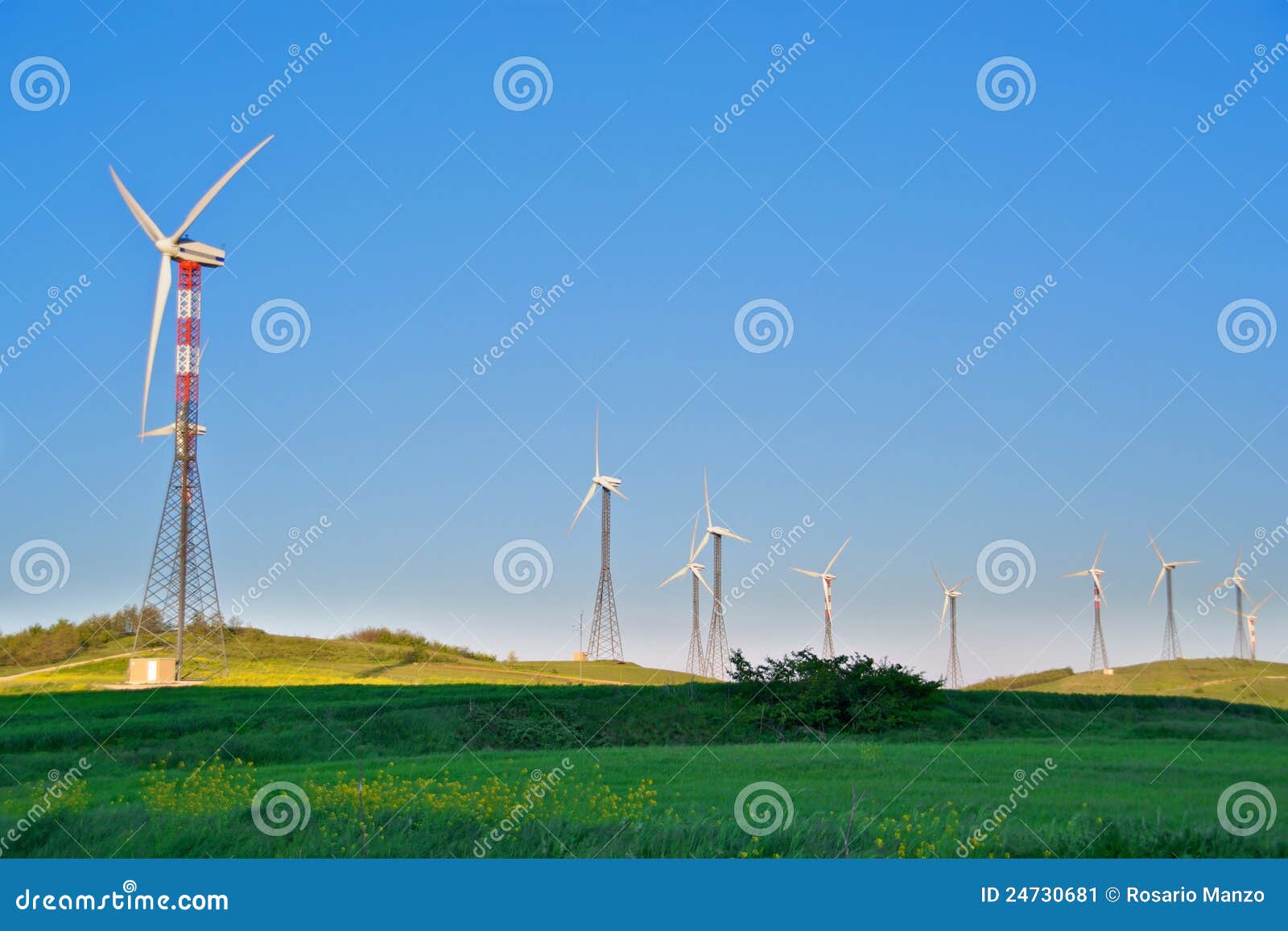 Wind Turbines on Green Grass Stock Image - Image of green, technology ...
