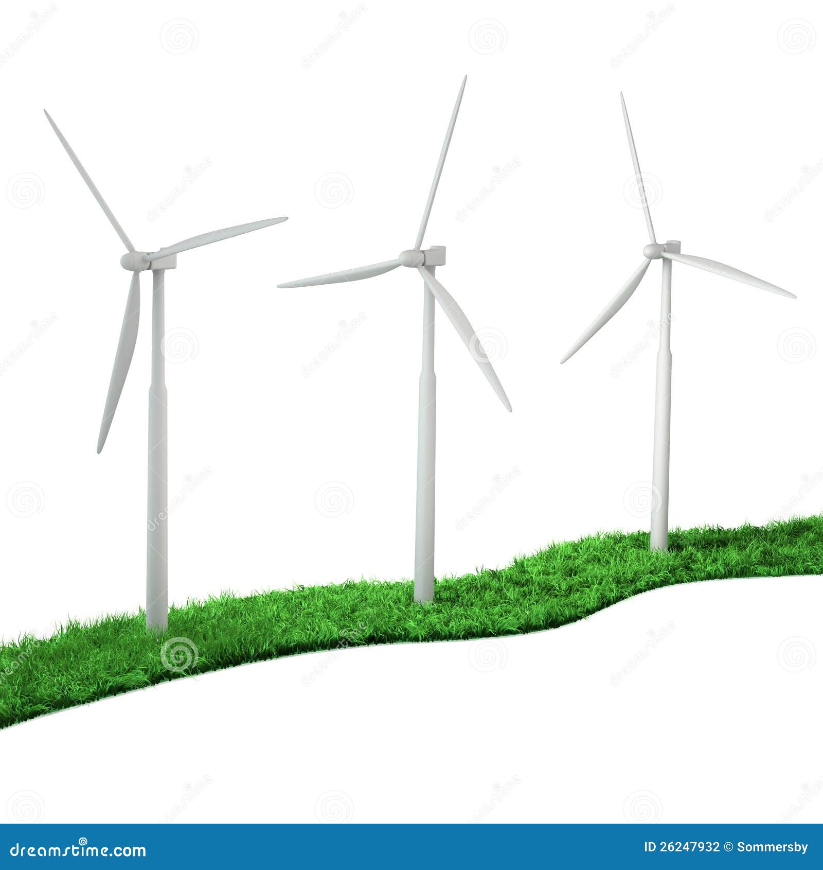Wind Turbines on a Green Path from a Grass Stock Illustration ...