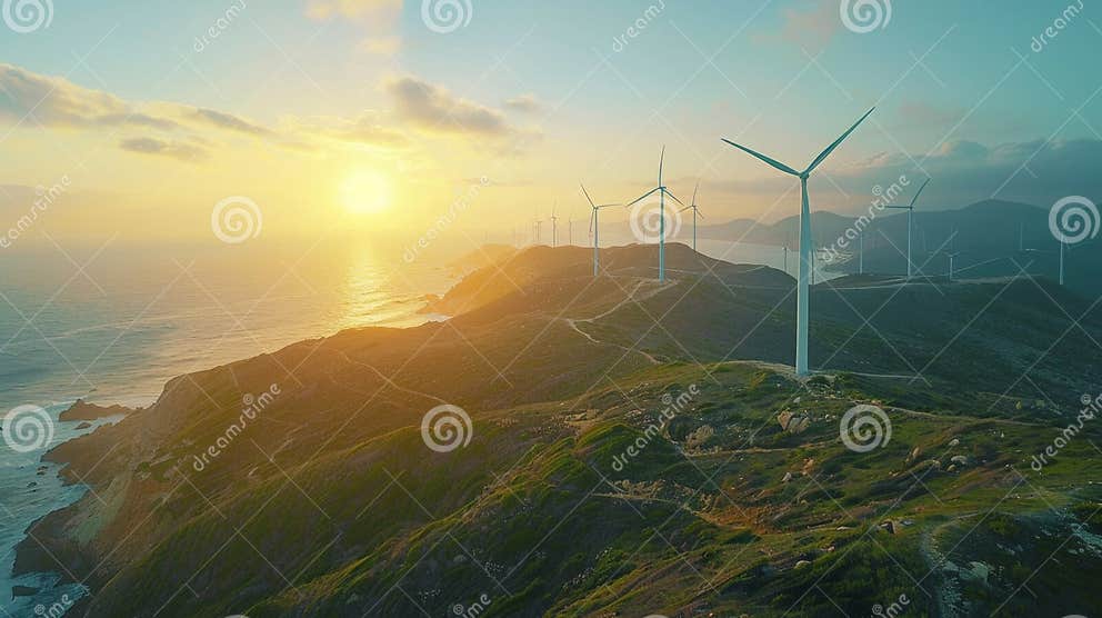 Wind Turbines Harnessing Energy on a Coastal Wind Farm with Ocean ... Wind Turbines Harnessing Energy on a Coastal Wind Farm with Ocean ...