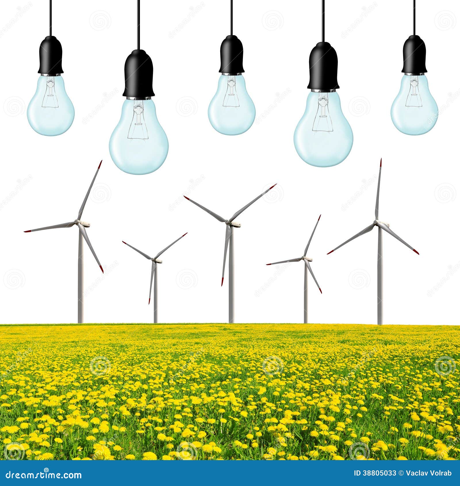 Wind Turbines with Light Bulb Stock Image - Image of isolated, grass ...