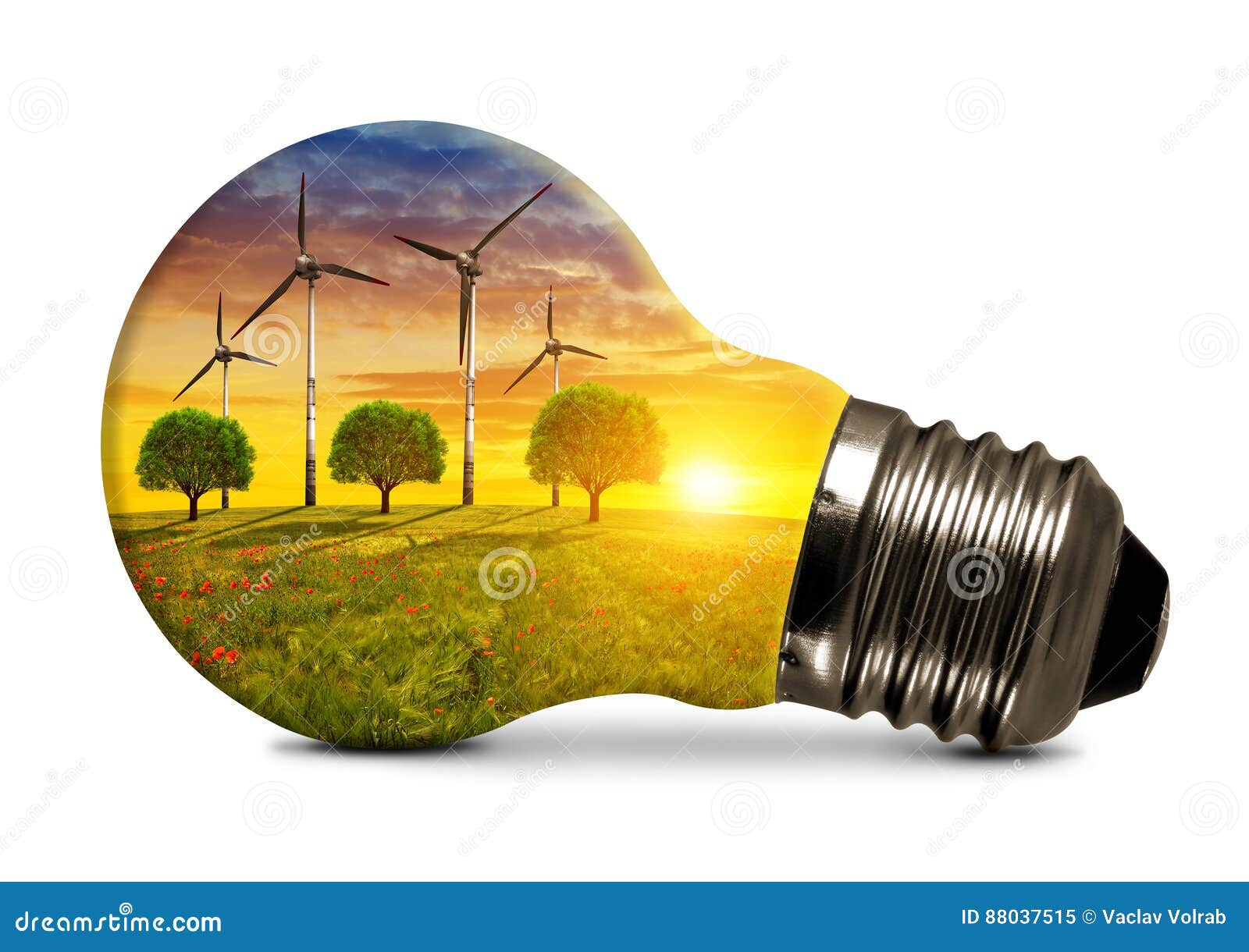 Wind Turbines in Light Bulb Isolated on White Background. Stock Image ...