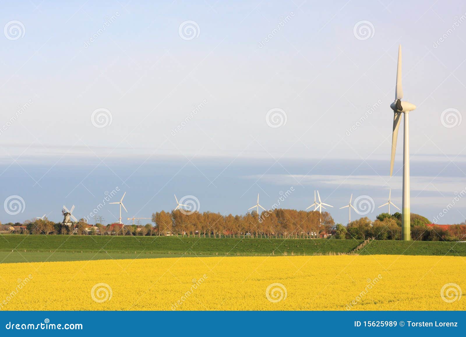 Wind Turbines and Old Windmill Stock Image - Image of friesland, german ...