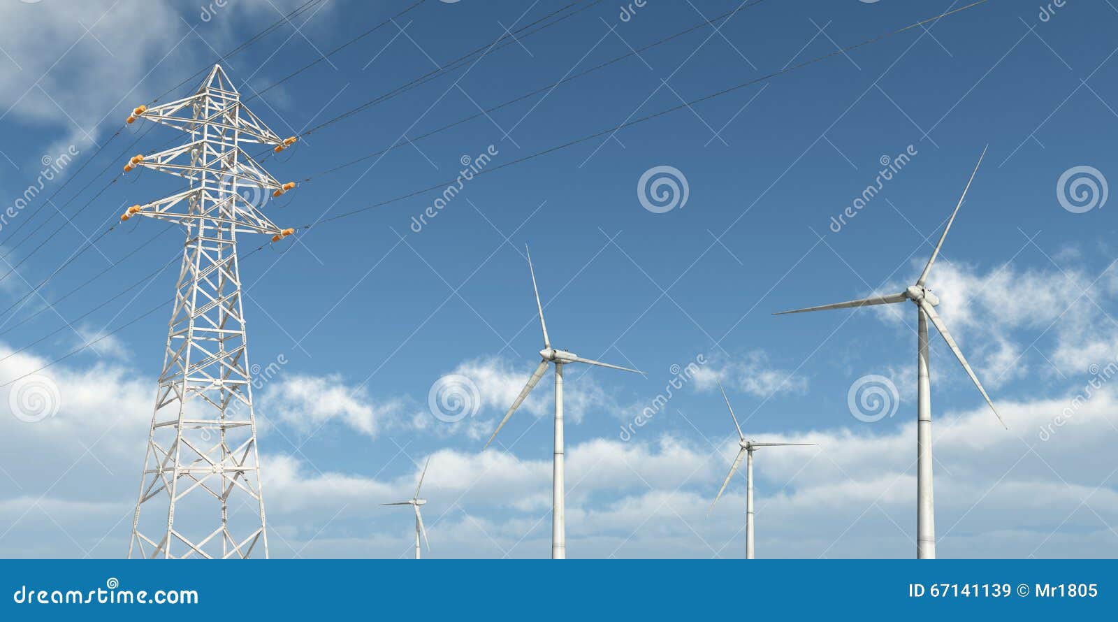 Wind Turbines and Overhead Power Line Stock Illustration - Illustration ...