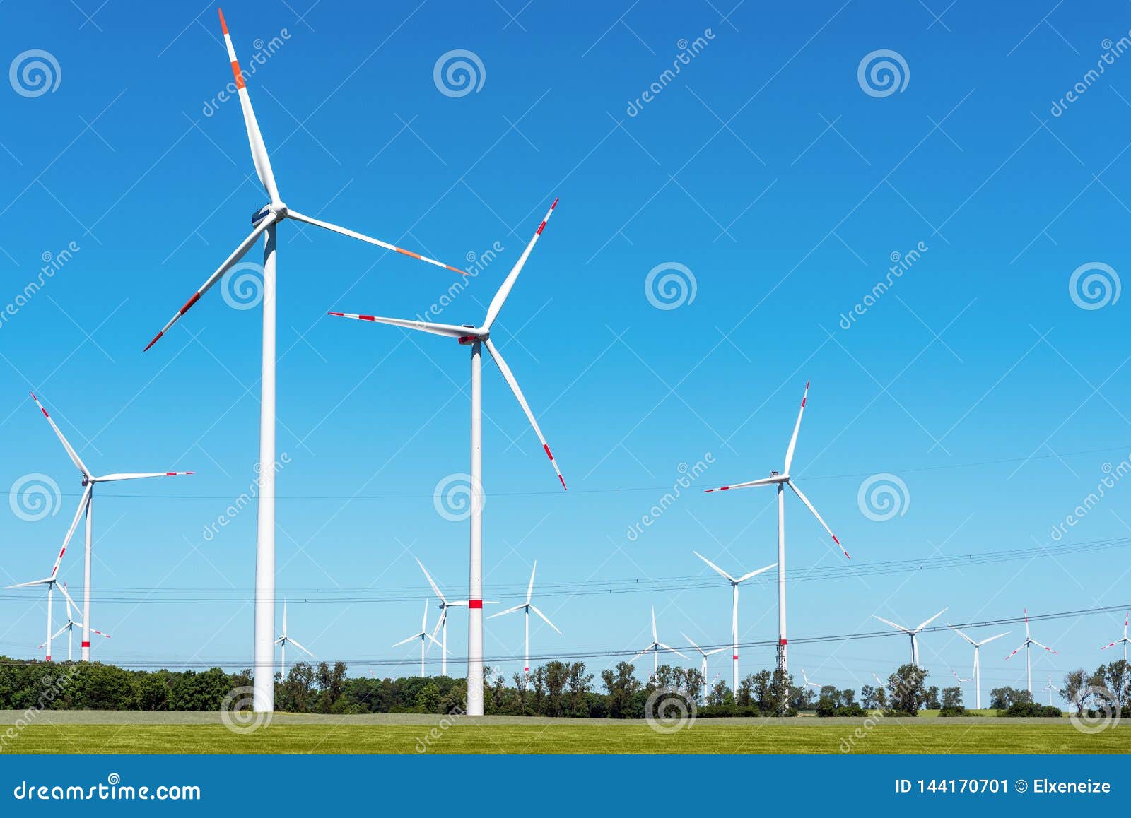 Wind Turbines and Power Lines Stock Image - Image of electric ...